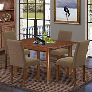 EAST WEST FURNITURE 5Pc Rectangle 42/53.5 inch Dinette Table With 12 In Leaf And Four Parson Chair With Mahogany Leg And Linen Fabric Coffee.