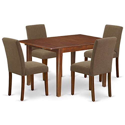 EAST WEST FURNITURE 5Pc Rectangle 42/53.5 inch Dinette Table With 12 In Leaf And Four Parson Chair With Mahogany Leg And Linen Fabric Coffee.