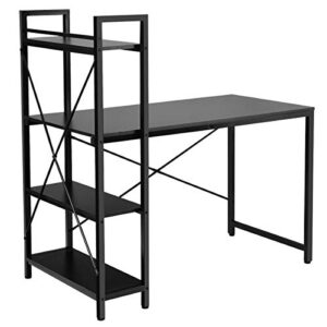 Tangkula Computer Desk with 4 Tier Shelves, Study Writing Table with Storage Bookshelves, Modern Compact Home Office Workstation, 47.5" Tower Desk with Steel Frame & Adjustable Feet Pad, Black