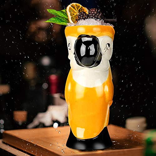 Tiki Mugs Cocktail Set of 4 - Tumblers Ceramic Hawaiian Luau Party Mugs Drinkware, Cute Exotic Cocktail Glasses, Tiki Bar Professional Hawaiian Party Barware, TKSET0003 (4PCS)