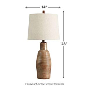 Signature Design by Ashley Calixto Casual 30" Single Ceramic Table Lamp with Ribbed Texture, Brown