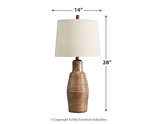 Signature Design by Ashley Calixto Casual 30" Single Ceramic Table Lamp with Ribbed Texture, Brown