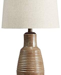 Signature Design by Ashley Calixto Casual 30" Single Ceramic Table Lamp with Ribbed Texture, Brown