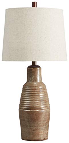 Signature Design by Ashley Calixto Casual 30" Single Ceramic Table Lamp with Ribbed Texture, Brown