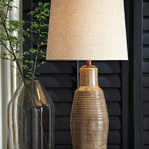 Signature Design by Ashley Calixto Casual 30" Single Ceramic Table Lamp with Ribbed Texture, Brown