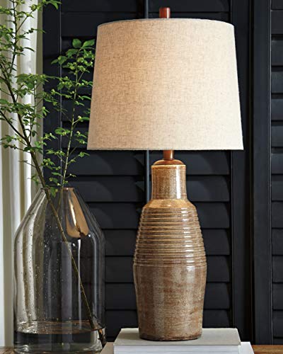 Signature Design by Ashley Calixto Casual 30" Single Ceramic Table Lamp with Ribbed Texture, Brown