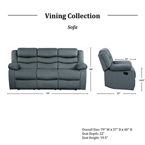 Homelegance 79" Manual Double Reclining Sofa, Gray