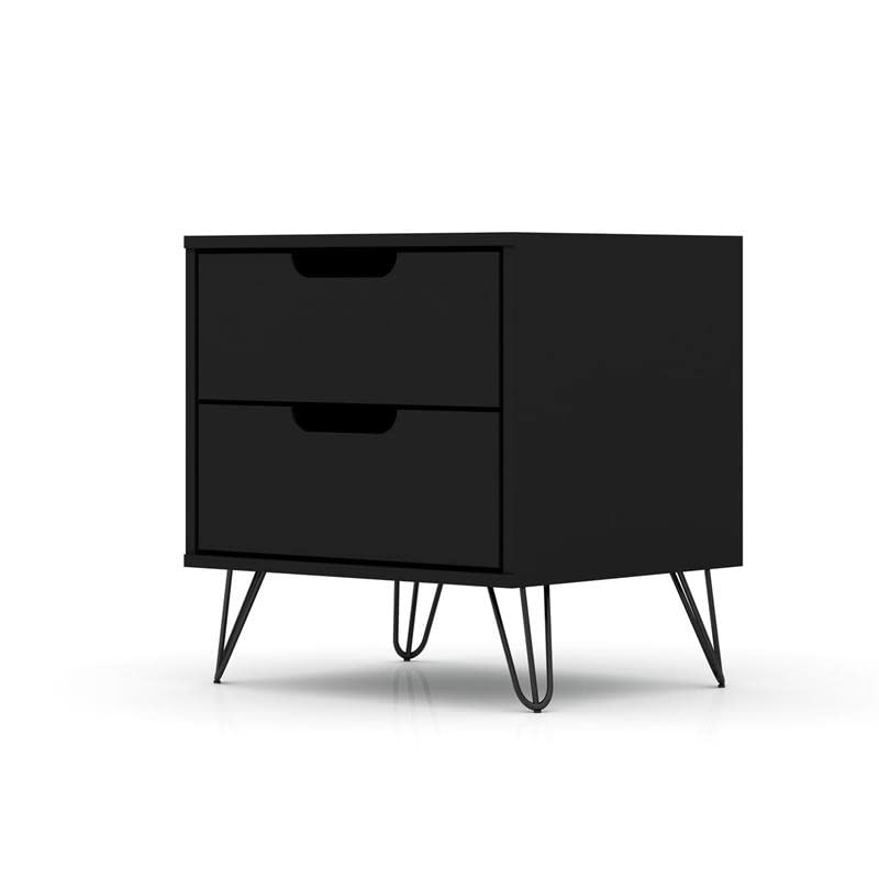 Manhattan Comfort Rockefeller Mid-Century Modern 2 Drawer Bedroom Nightstand, 20.08", Black