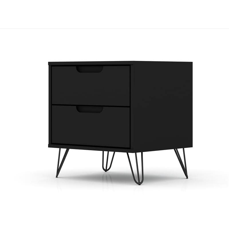 Manhattan Comfort Rockefeller Mid-Century Modern 2 Drawer Bedroom Nightstand, 20.08", Black