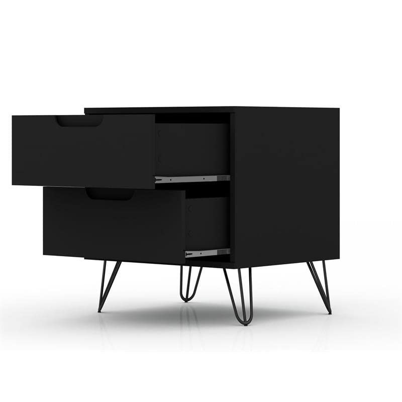 Manhattan Comfort Rockefeller Mid-Century Modern 2 Drawer Bedroom Nightstand, 20.08", Black