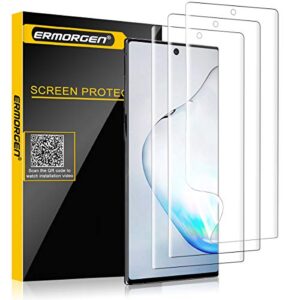 (3 pack) ermorgen tpu screen protector compatible for samsung galaxy note 10 high definition edge to edge hd (full coverage), case friendly anti-scratch (lifetime replacement warranty)