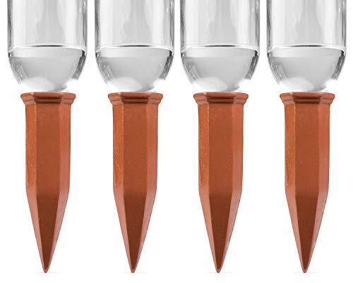 JULIAS 8 Pcs Vacation Plant Waterer Terracotta Plant Waterers Self Plant Watering Spikes Terracotta Wine Bottle Stake Set Plant Watering Devices