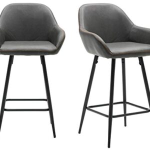 BTEXPERT 25 inch Bucket Upholstered Dark Gray Accent Dining Bar Chair Set of 2, 5091m Vintage Gray Stools (2) (5091M-2)