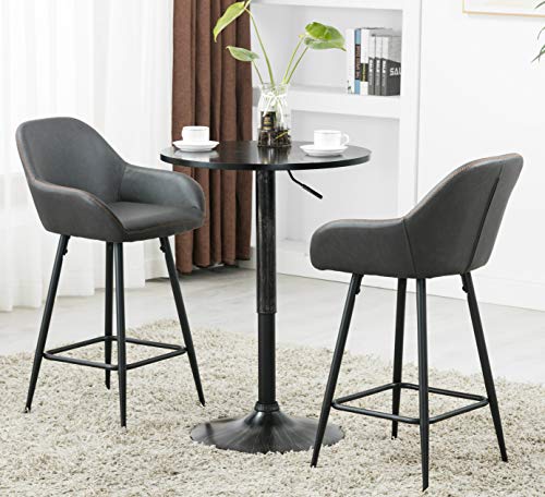 BTEXPERT 25 inch Bucket Upholstered Dark Gray Accent Dining Bar Chair Set of 2, 5091m Vintage Gray Stools (2) (5091M-2)