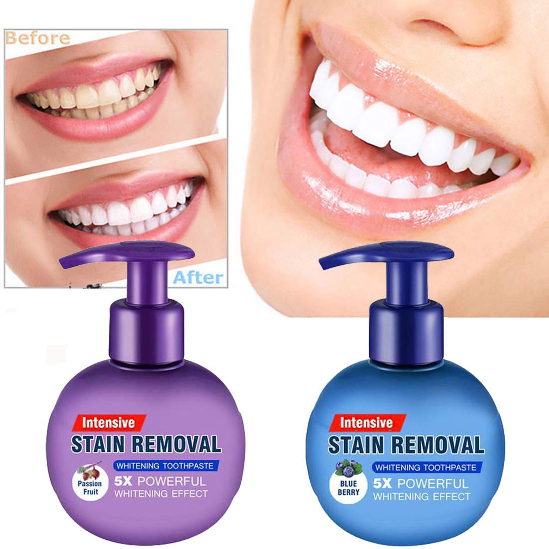 Baking Soda Toothpaste Teeth Whitening Toothpaste Natural Fluoride-Free Intensive Stain Removal Whitening Toothpaste Strong Power Cleaning Fight Bleeding Gums Press Toothpaste(Passion Fruit)