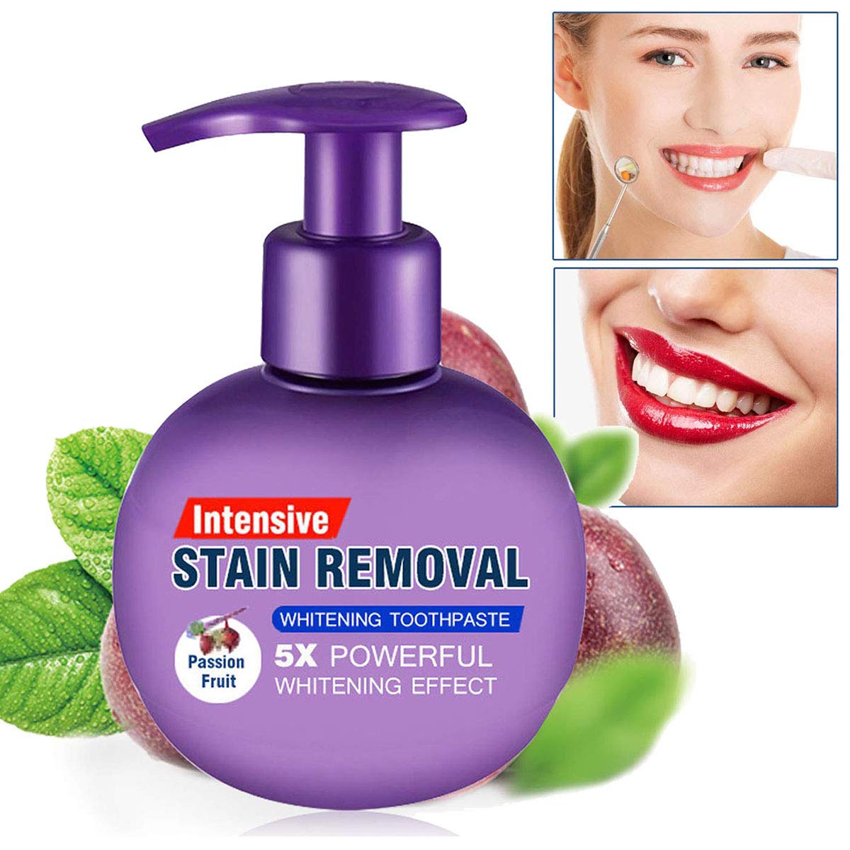 Baking Soda Toothpaste Teeth Whitening Toothpaste Natural Fluoride-Free Intensive Stain Removal Whitening Toothpaste Strong Power Cleaning Fight Bleeding Gums Press Toothpaste(Passion Fruit)