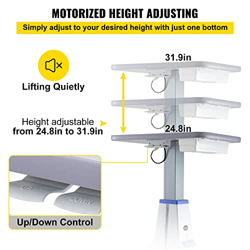 VEVOR Motorized Instrument Table Professional Medical Cart Dental Cart Adjustable Optical Eyeglass Motorized Instrument Work Table for 2 Instruments (A16 22.8"x15.7")