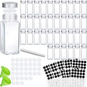 Glass Spice Jars, KAMOTA 36 PCS 4oz Empty Square Spice Bottles with Shaker Lids and Airtight Metal Caps - 662 Spice Labels Included.