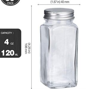 Glass Spice Jars, KAMOTA 36 PCS 4oz Empty Square Spice Bottles with Shaker Lids and Airtight Metal Caps - 662 Spice Labels Included.