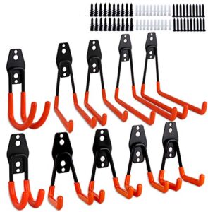 dirza garage hooks 10 pack steel garage storage utility double hooks, heavy duty wall mount tool hangers organizers for organizing ladder, power tool,bulk items, shovel, ropes