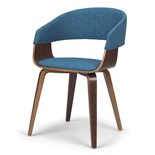 SIMPLIHOME Lowell Bentwood Dining Chair, Blue Linen Look Fabric and SOLID WOOD, Rounded, Upholstered, For the Dining Room,