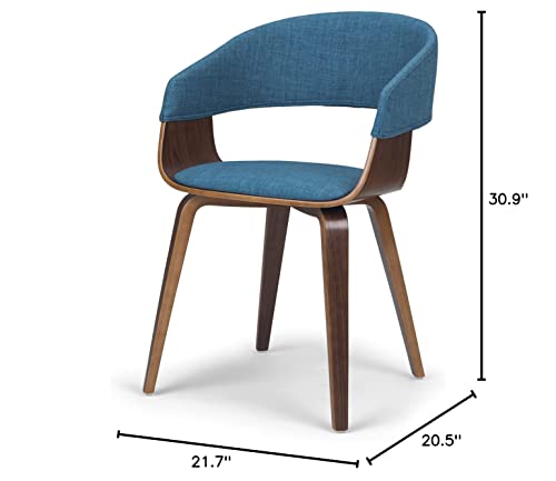 SIMPLIHOME Lowell Bentwood Dining Chair, Blue Linen Look Fabric and SOLID WOOD, Rounded, Upholstered, For the Dining Room,