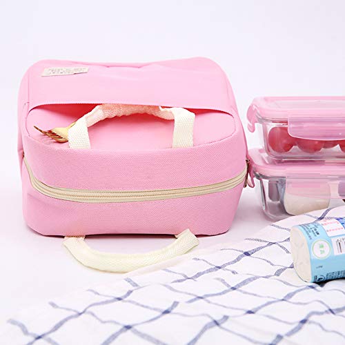 Axgo Lunch Waterproof Bento Box Reusable Thermal Tote Bag for Office Worker Picnic Hiking Beach Fishing, Pink