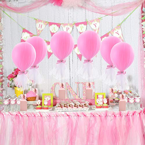 Pink Tutu Tulle Balloons Centerpieces with Candy Box for Baby Shower Girls Decorations Birthday Party Weddings Princess Party Cake Dessert Table Balloons Tulle Cover,6 Pack