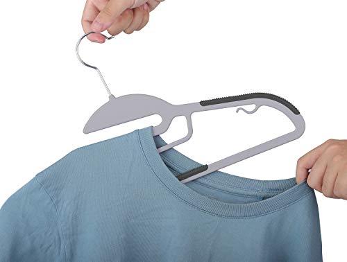 Finnhomy Heavy Duty 50 Pack Plastic Hangers, Durable Clothes Hangers with New Generation Non-Slip Pads,Space Saving Easy Slide Organizer for Bedroom Closet, Great for Shirts, Pants, Gray