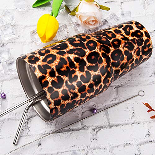 30oz Leopard Tumbler Stainless Steel Insulated Travel Mug with Straw Lid Cleaning Brush (30 oz Leopard), 1 Count (Pack of 1)