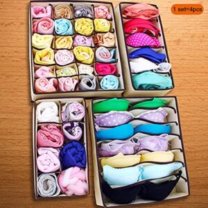 carinacoco Underwear Drawer Organizer 4 Pack Underwear Storage Organizer for Clothes Socks Ties Bra Drawer Divider Closet Dresser Organizer