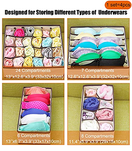 carinacoco Underwear Drawer Organizer 4 Pack Underwear Storage Organizer for Clothes Socks Ties Bra Drawer Divider Closet Dresser Organizer