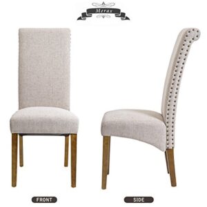 Merax Dining Chair Set of 2 Fabric Padded Side Chair with Solid Wood Legs, Nailed Trim (Light Beige)