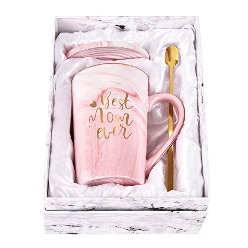 Best Mom Ever Coffee Mug Mom Mother Gifts Novelty Gifts for Mom from Daughter Son Women Mom Gifts for Mom Mother Mother's Day Gifts for Mom Printing with Gold 14Oz with Exquisite Box Packing Spoon