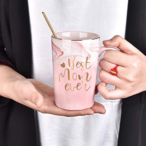 Best Mom Ever Coffee Mug Mom Mother Gifts Novelty Gifts for Mom from Daughter Son Women Mom Gifts for Mom Mother Mother's Day Gifts for Mom Printing with Gold 14Oz with Exquisite Box Packing Spoon