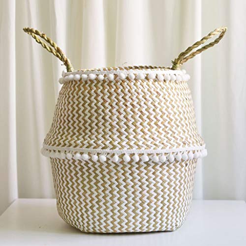 AKIMPE Flower Basket Seagrass Wicker Folding Basket Dirty Basket Storage Decoration Pot