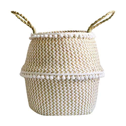 AKIMPE Flower Basket Seagrass Wicker Folding Basket Dirty Basket Storage Decoration Pot