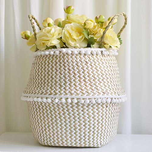 AKIMPE Flower Basket Seagrass Wicker Folding Basket Dirty Basket Storage Decoration Pot