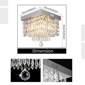 Modern Luxury Crystal Chandelier, Contemporary Raindrop Crystal Ball Square Chandelier Lighting Pendant Ceiling Lamp Flush Mount Ceiling Light Fixture Chandelier for Bedroom, Hallway of CRYSTOP