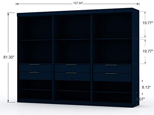 Manhattan Comfort Mulberry Mid Century Modern 6 Drawer Sectional Wardrobe Closet, Set of 3, Midnight Blue