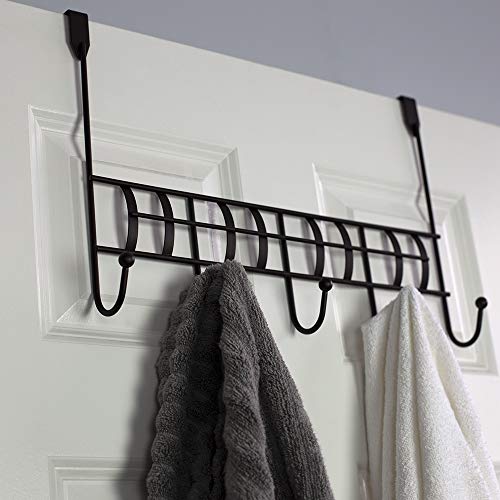 Home Basics Five Hook Over The Door Clothes Rack (Bronze) Door Rack for Clothes, Accessories, Towels, and Robes | Great for Any Kind of Door | Simple Door Hangers