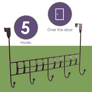 Home Basics Five Hook Over The Door Clothes Rack (Bronze) Door Rack for Clothes, Accessories, Towels, and Robes | Great for Any Kind of Door | Simple Door Hangers