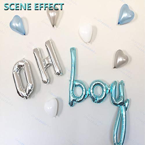 OH BOY Silver Blue Combination Alphabet Mylar Foil Balloons Letter Banner Baby Shower Gender Reveal Birthday Party Decorations