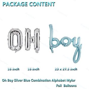 OH BOY Silver Blue Combination Alphabet Mylar Foil Balloons Letter Banner Baby Shower Gender Reveal Birthday Party Decorations