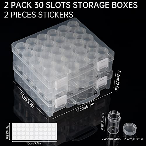 30 Slots Diamond Painting Storage Containers, Bead Organizer, Diamond Containers Diamond Painting Boxes Diamond Embroidery Box Storage Containers 30 Grids Storage Box for Beads Rhinestones (2 Pack)