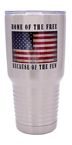 Rogue River Tactical Home of the Free USA Flag Military Veteran 30 Oz. Travel Tumbler Mug Cup w/Lid Vacuum Insulated Hot or Cold Gift