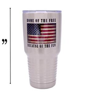 Rogue River Tactical Home of the Free USA Flag Military Veteran 30 Oz. Travel Tumbler Mug Cup w/Lid Vacuum Insulated Hot or Cold Gift