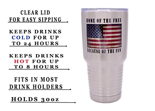 Rogue River Tactical Home of the Free USA Flag Military Veteran 30 Oz. Travel Tumbler Mug Cup w/Lid Vacuum Insulated Hot or Cold Gift