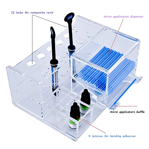 ANNWAH Dental Composite Syringe Organizer, Multi-Function Dental Syringe Holder, Resin Adhesive Applicators Organizer, Acrylic Case for Medical Composite Resin Adhesive Syringes, Resin Placement Rack