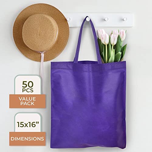 50 Tote Bags Bulk, Reusable Grocery Shopping Bags Bulk, Cloth Bags With Handles 15 x 16 In Multi Colors